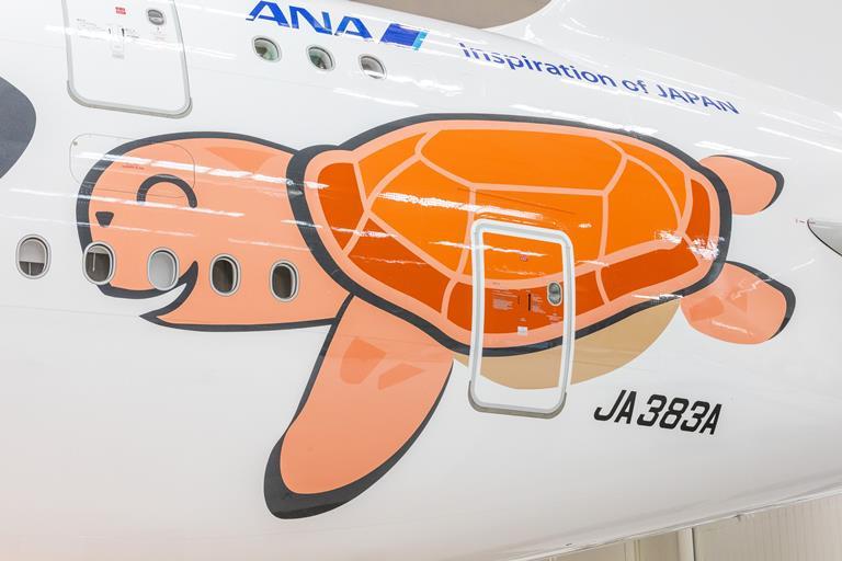 ANA’s third A380 emerges from Airbus paint shop with orange turtle ...